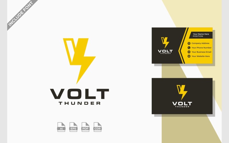 Logotipo de energía del poder del relámpago de la letra V