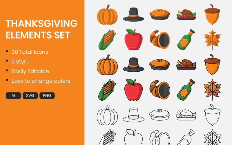 Thanksgiving Concept Icons Set #378474 - TemplateMonster