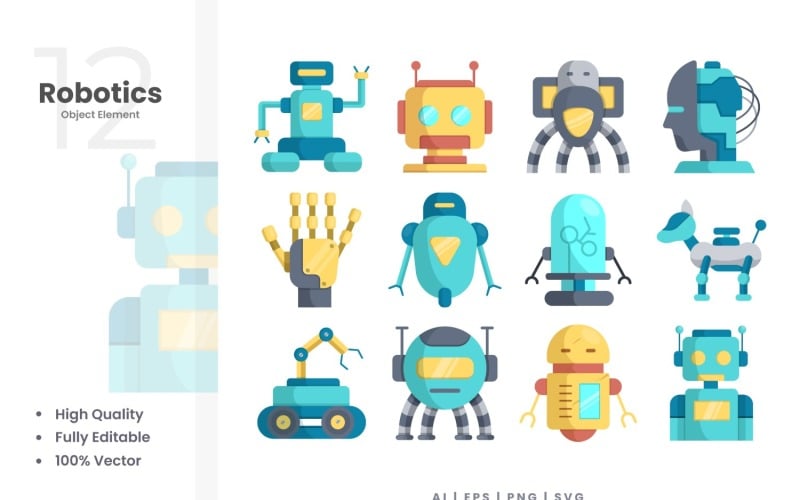 12 Robotics Vector Element Set #378611 - TemplateMonster