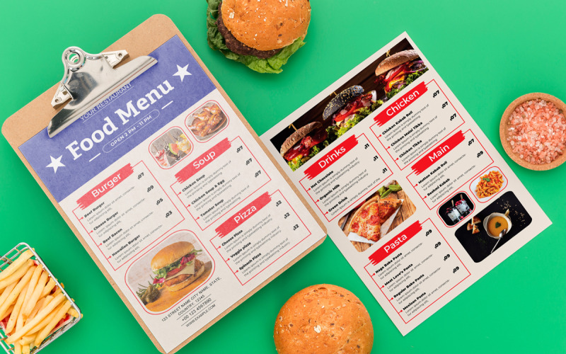 Modelos de Folheto de Menu de Comida - TemplateMonster