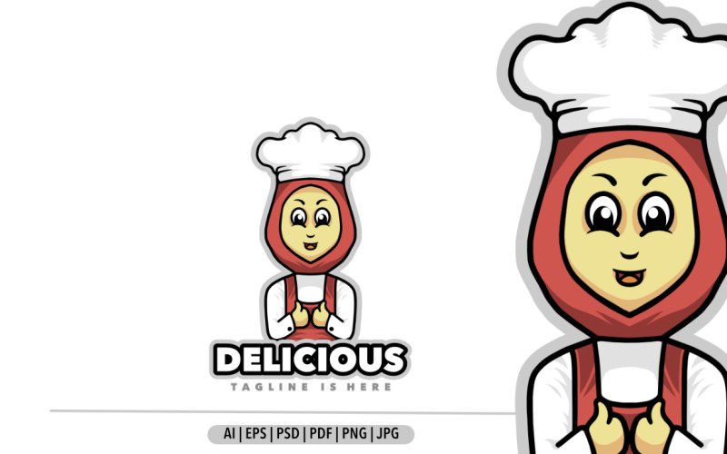 Simpatico modello di design del logo della mascotte hijab dello chef