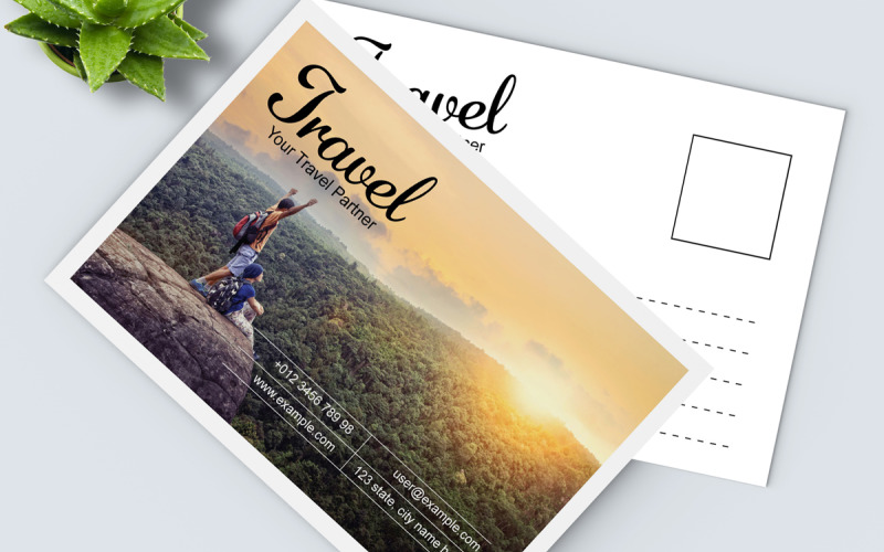 Modelo de design de cartão postal de viagem - TemplateMonster