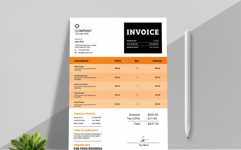 Simple Corporate Invoice Templates Layout - TemplateMonster