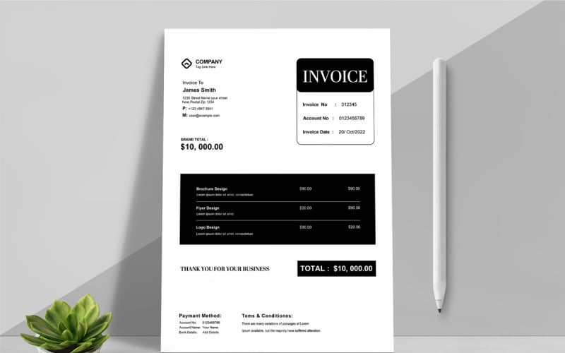 Simple Black Invoice Template Layout - TemplateMonster