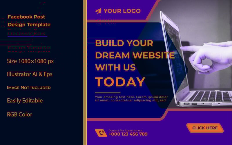 Website building Facebook post design template by
