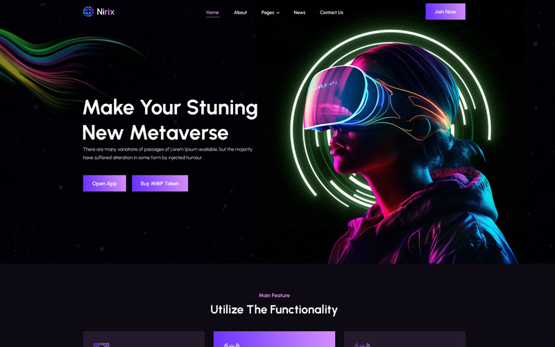 Nirix Metaverse PSD-Vorlage #380059 - TemplateMonster