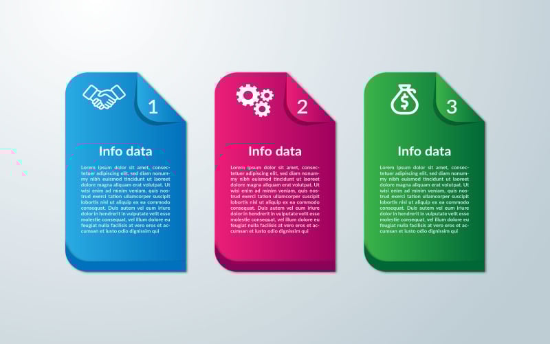 Simple square style 3 step vector infographic design.