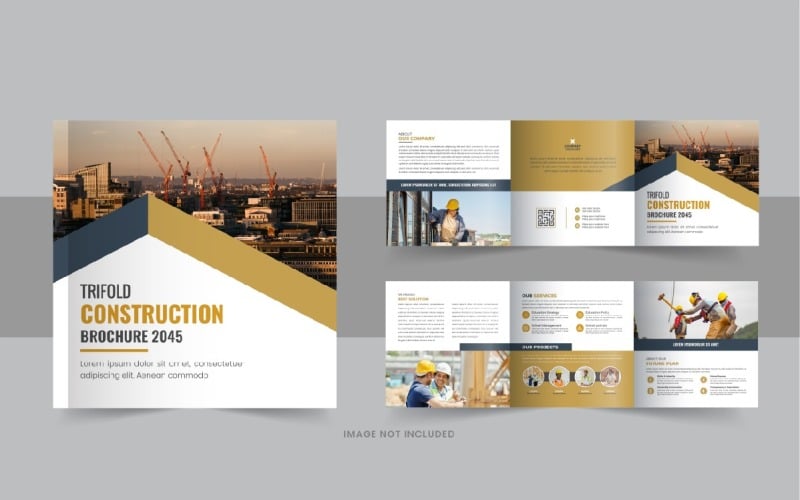 Construction and renovation square trifold brochure template layout