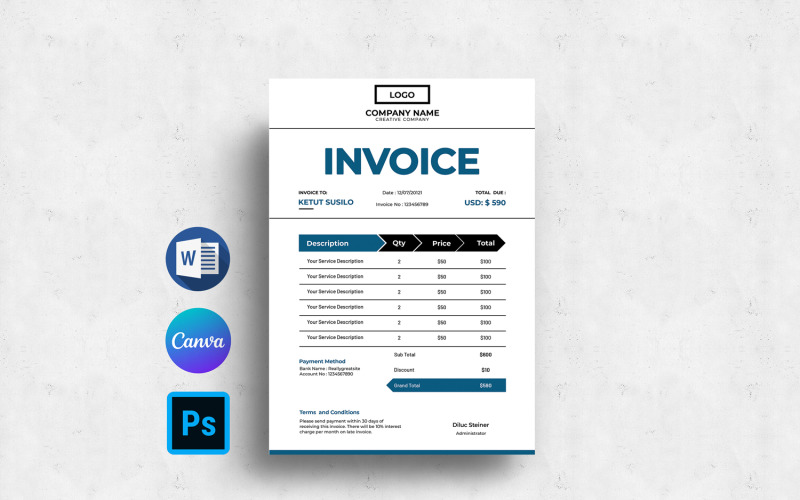 Printable Invoice Layout Template #381141 - TemplateMonster