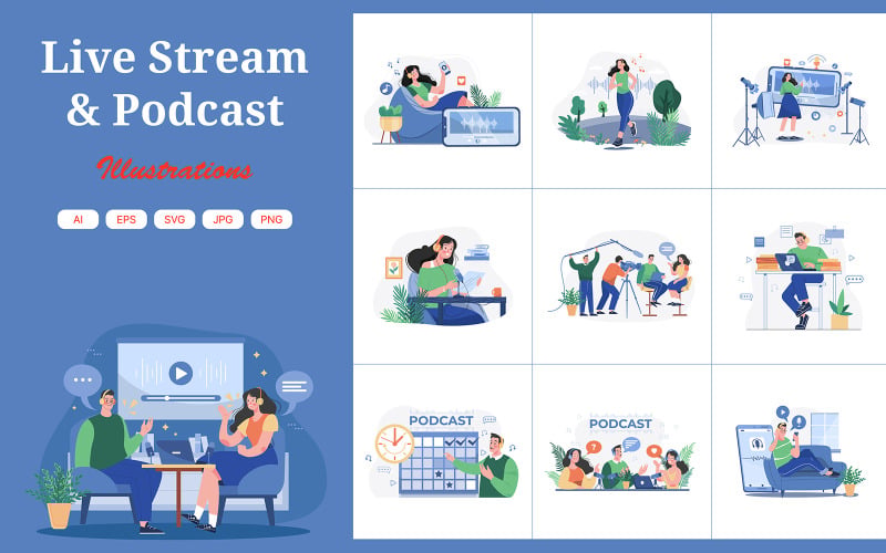 M611_ Live Podcast Illustration Pack 1 - TemplateMonster
