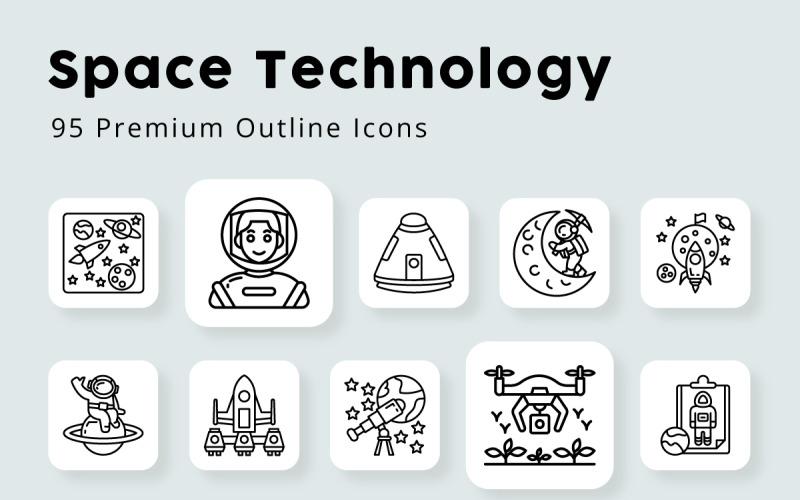 Tecnología espacial 90 iconos de contorno premium