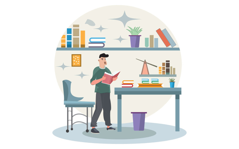 Student studying vector illustration - TemplateMonster