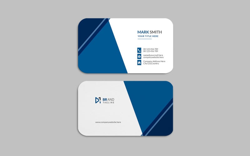 Clean blue business card design template - TemplateMonster