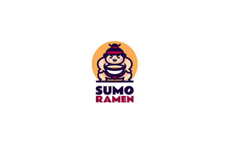 Logo de dessin animé de mascotte Sumo Ramen 1