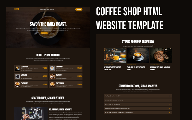 16+ Coffee Shop Bootstrap HTML-webbplatsmallar - TemplateMonster