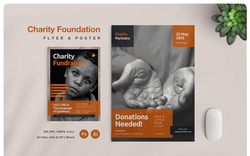 Dépliant et affiche de collecte de fonds caritative