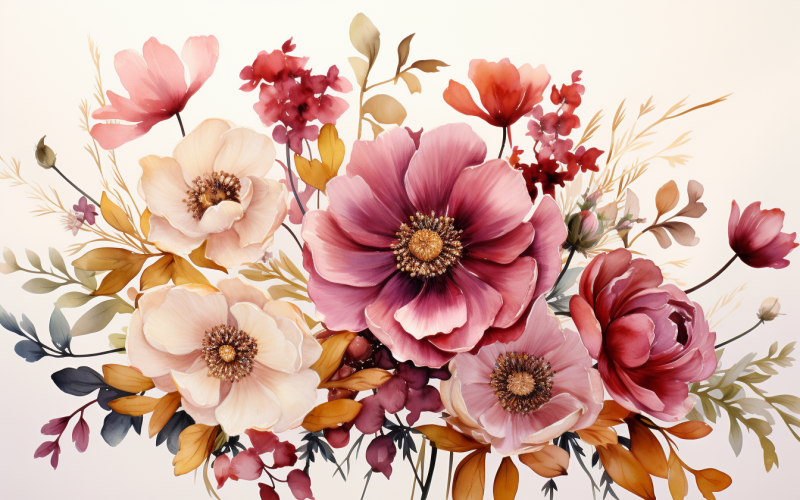 Watercolor Flowers Bouquets, illustration background 236