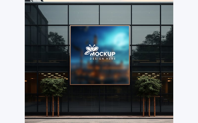 Wall logo mockup, Realistic logo mockup on board with wall