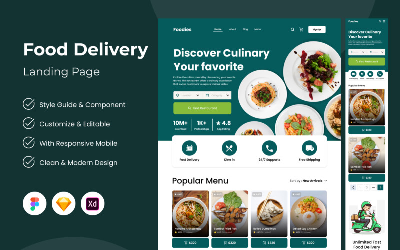 Foodies - Food Delivery Landing Page V2 - TemplateMonster