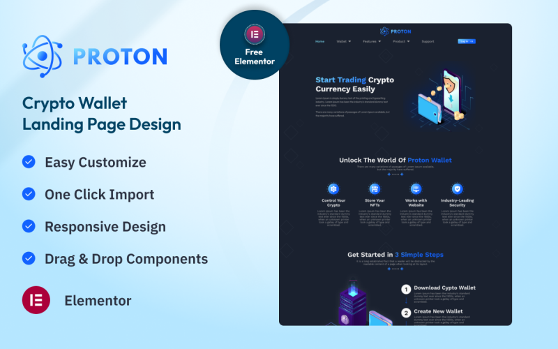 Proton Crypto Wallet Landing Page #385933 - TemplateMonster