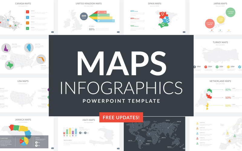 Diapositivas de infografía de mapas - Plantilla de PowerPoint