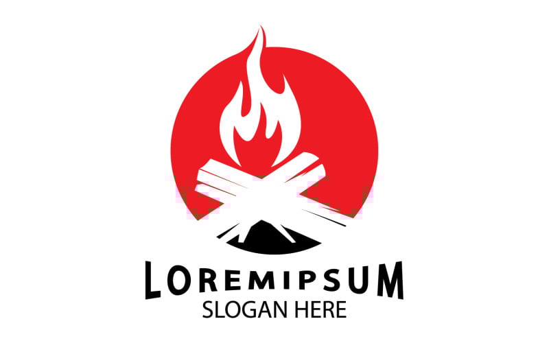 Camp fire icon. Bonfire burning on firewood sign. Vector v8