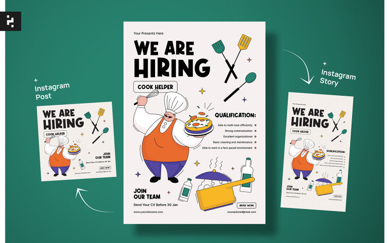 Cook Helper Job Hiring Flyer #388508 - TemplateMonster
