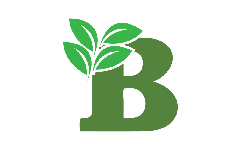 B letter leaf green initial name v28 - TemplateMonster