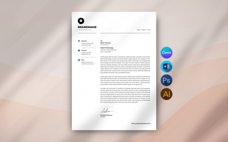 Letterhead, Canva Professional Letterhead, Creative Letterhead Template