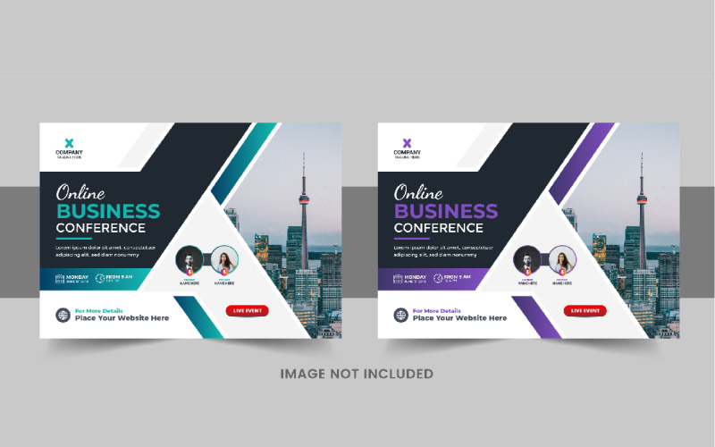Modern horizontal business conference flyer or business live webinar ...