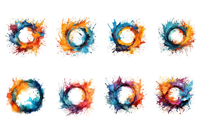 Abstract colorful rainbow Splash Circle Frame painting illustration