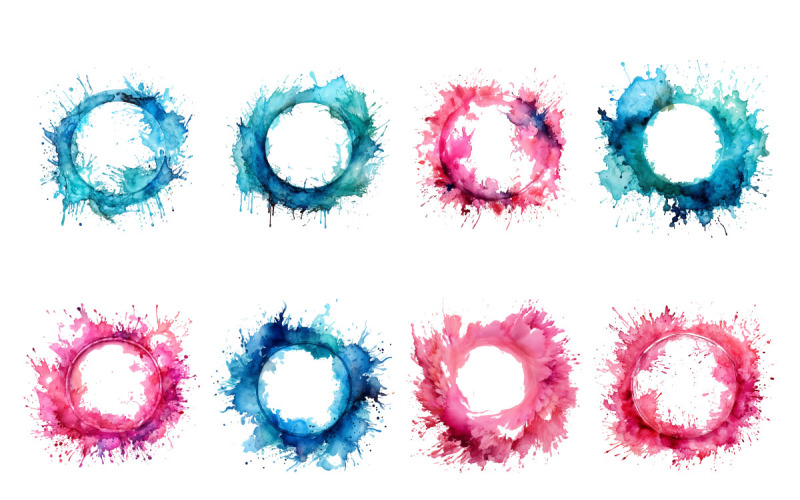 Watercolor Painting Splash Circle Frame Set - TemplateMonster