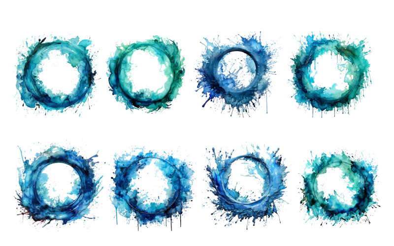 Watercolor Splash Circle Frame Set and Abstract colorful rainbow color ...