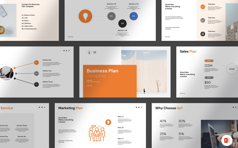 Conception de modèle Powerpoint de plan d'affaires