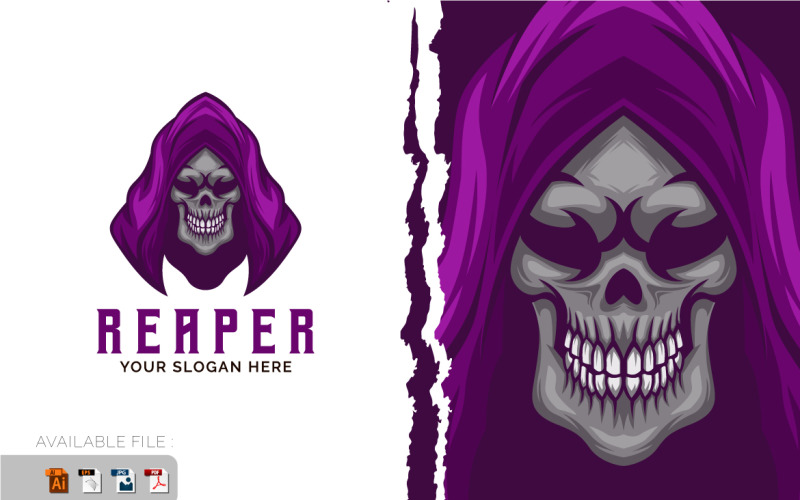 Reaper Skull Head Logo Vector Mascot template