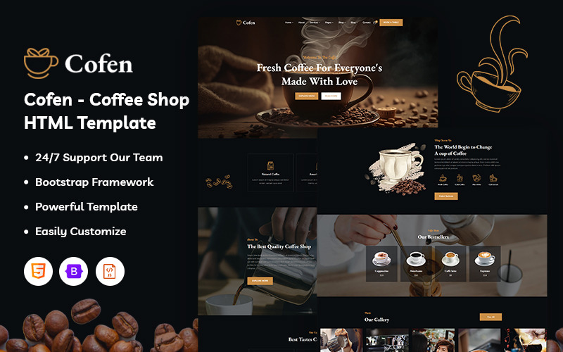 16+ Coffee Shop Bootstrap HTML-webbplatsmallar - TemplateMonster