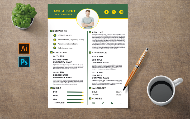 Web developer Creative CV Template #394482 - TemplateMonster