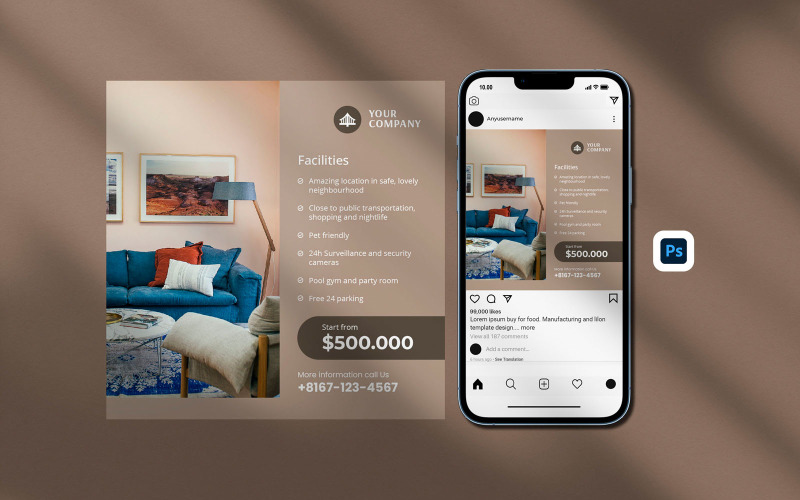 Flat Real Estate Instagram Post Collection - TemplateMonster