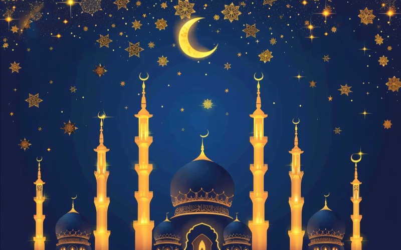 Ramadan Kareem greeting banner design with golden moon & star with ...