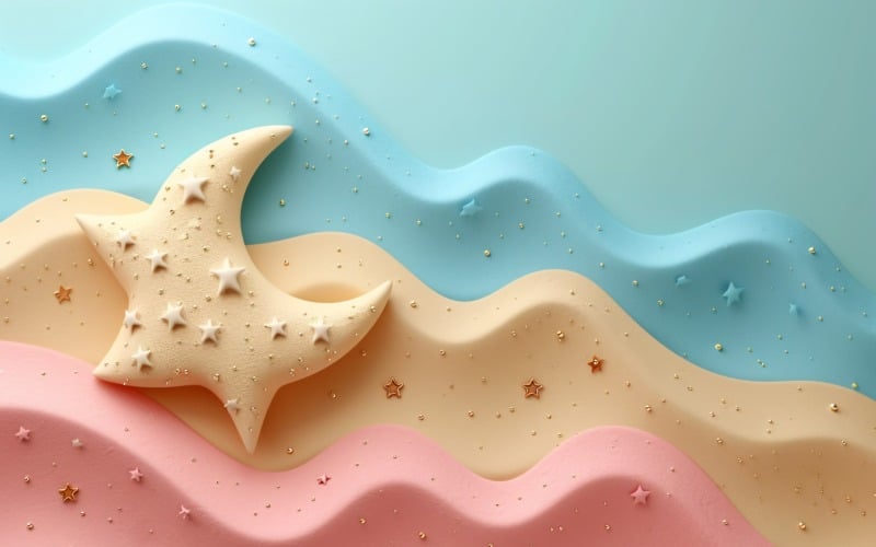 Ramadan Kareem greeting banner design with moon and postal color background