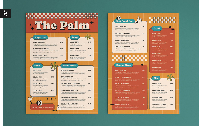 Menu di cibo in stile retrò groovy #397436 - TemplateMonster