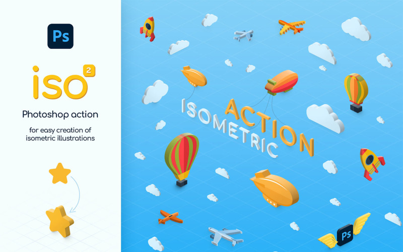 Isometric illustration Photoshop action - TemplateMonster