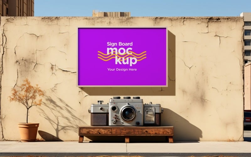 Sign Board Mockup on Building Wall 72 - TemplateMonster