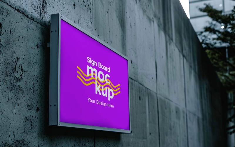 Sign Board Mockup on Building Wall 93 - TemplateMonster