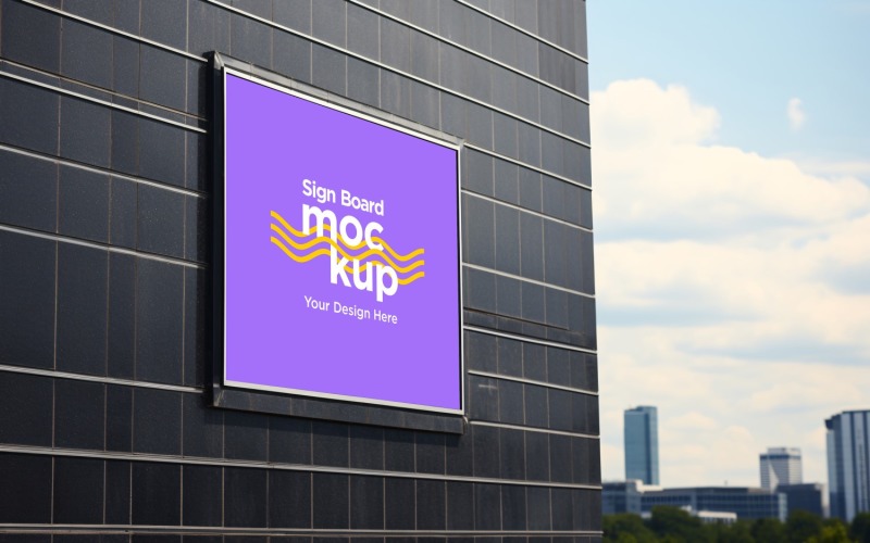 Sign Board Mockup on Building Wall 94 - TemplateMonster