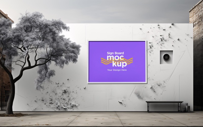 Sign Board Mockup on Wall background 154 - TemplateMonster