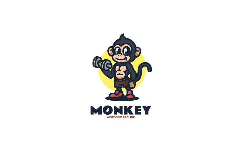 Monkey Barbell Mascot Cartoon Logo #399517 - TemplateMonster