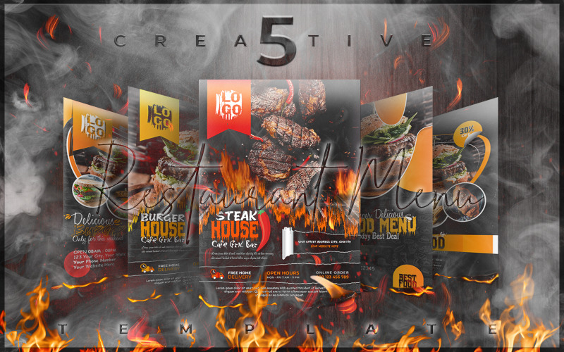 Modelo de menu de comida de restaurante criativo.