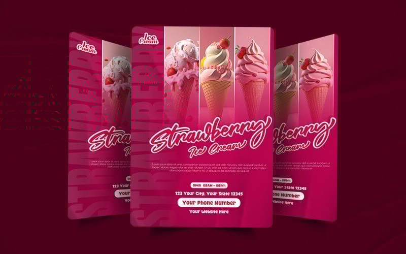 Professional Strawberry Ice Cream Professional Restaurant Menu Template