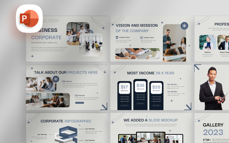 Modèle PowerPoint d'entreprise moderne et propre gris